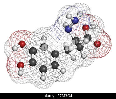 L-DOPA (levodopa) Parkinson's disease drug molecule. Stylized skeletal ...