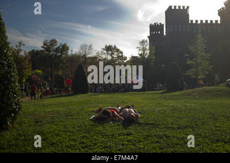 People sunbath in a park in Barcelona, Spain, Wednesday, May 27, 2026 ...