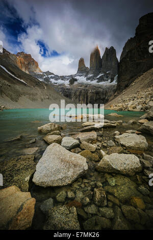 A hike to The Base of the Towers, Torres del Paine, Chile Stock Photo ...