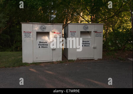 Clothing donation drop off bins for commercial recycling company Stock ...