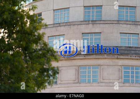 Hilton Hotel sign logo Stock Photo - Alamy