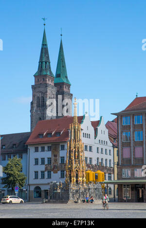 Brunnen, Germany, Europe, Nuremberg, Schöner Brunnen, beautiful ...