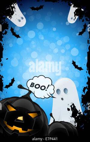 halloween background with pumpkins, bats, ghosts and haunted house ...