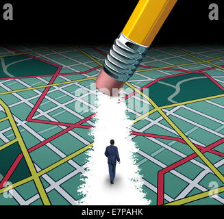 Clear strategy concept as a straight road going over confused paths for ...