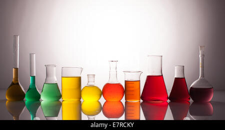 Laboratory glass with rainbow color liquids, chemistry still life Stock ...