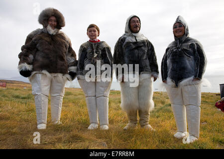 Traditional Inuit outerwear, hand made from seal skins and various ...