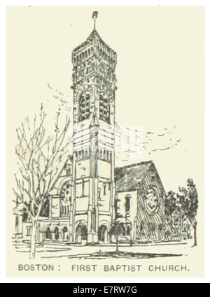 This 1891 map illustration of Boston features the First Baptist Church ...