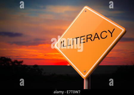 Illiteracy on Warning Road Sign Stock Photo - Alamy