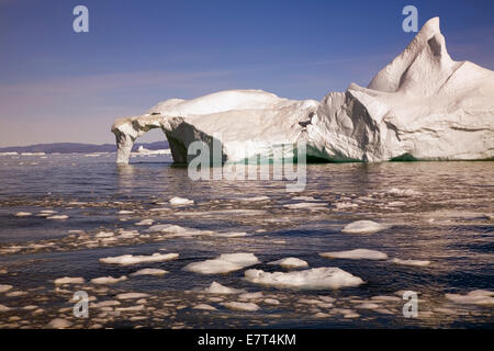 A delicate arch of ice collapses from a giant iceberg dislodged from ...