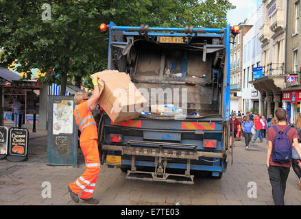 a dust cart lorry or refuse collection services dustbin men in central ...