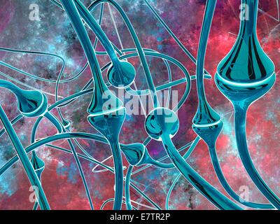 Nerve cell and synapses, computer illustration. Nerve cells, or neurons ...