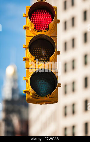American Traffic Lights above a busy intersection in New York city ...