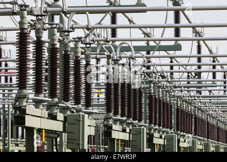 Insulators of the switchyard of a substation, Neuenhagen, Brandenburg ...