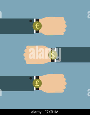 Businessman wearing over sized watch with currency sign Stock Photo - Alamy