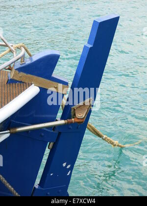 Stern of boat with rudder, steering mechanism Stock Photo - Alamy