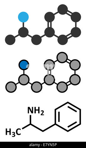 Amphetamine stimulant molecule, chemical structure. Atoms are ...