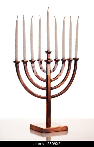 Beautiful unlit hanukkah menorah on white table Stock Photo - Alamy