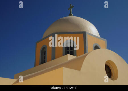 Church in Fira on Santorini with Imerovigli in the background Stock ...