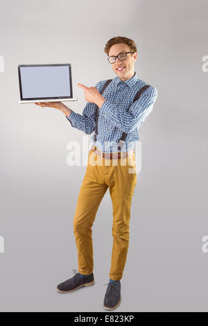 happy businessman pointing to screen laptop with chart Stock Photo - Alamy
