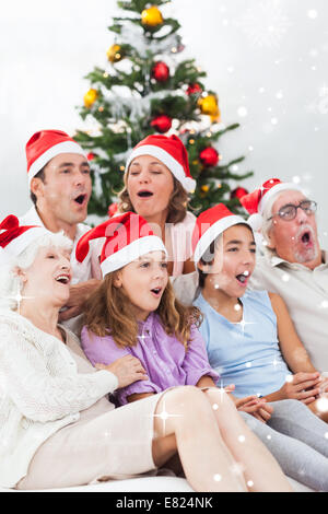 Christmas family singing on a white background Stock Photo - Alamy