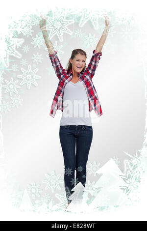Portrait of a woman with the arms up Stock Photo - Alamy