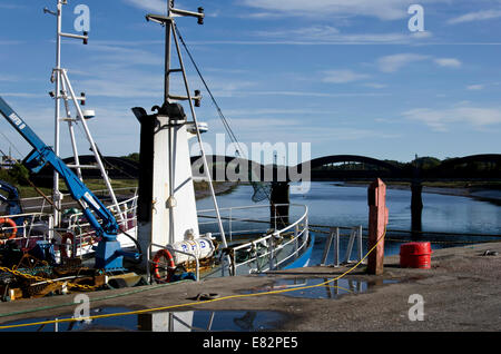 Scallop trawlers tied up at the quayside in Kirkcudbright, Galloway ...