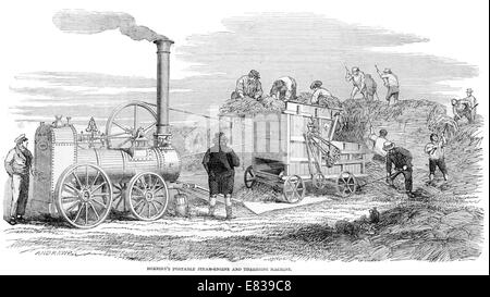historical graphic representation, old threshing machines, historische ...