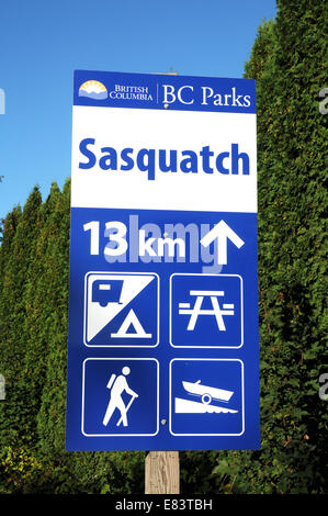 A sign for Sasquatch Provincial Park near Harrison Hot Springs, British ...