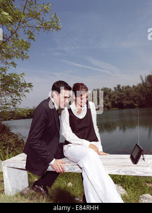 young beautiful couple lovers outdoors Stock Photo - Alamy