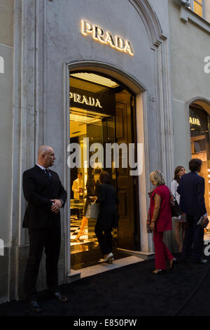Prada store in the center of Turin City in Italy - window display ...