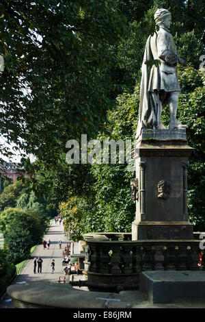 Alan Ramsay statue and Princes Street Gardens, Edinburgh, Scotland ...