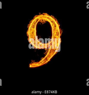 Fire alphabet number 9 nine isolated on black background Stock Photo ...