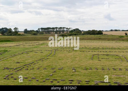 Ring fortress with outline of longhouses, Trelleborg, Slagelse, Denmark ...