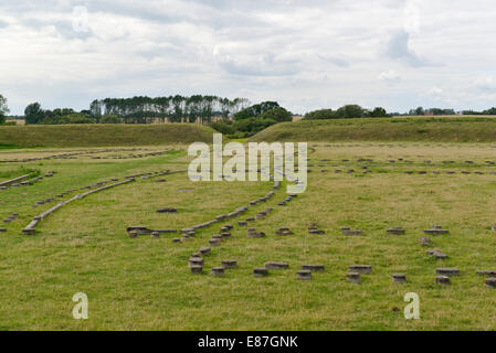 Ring fortress with outline of longhouses and other buildings ...
