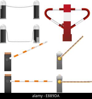 Set of open and closed barriers with stop sign and passage closed ...