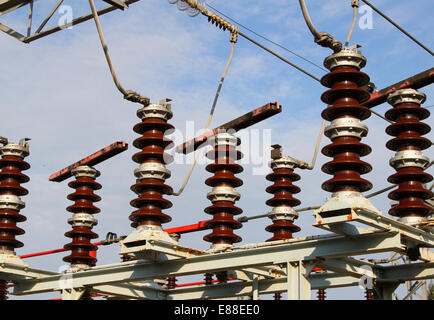 large switches into a powerhouse with high voltage cables Stock Photo ...