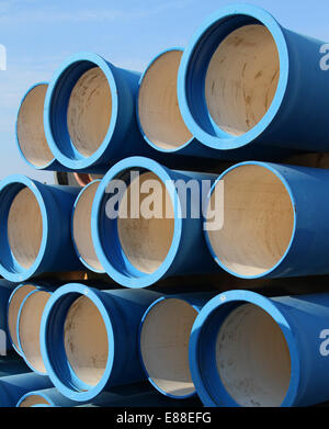 huge blue tubes for waterworks and sewer system of the city Stock Photo ...