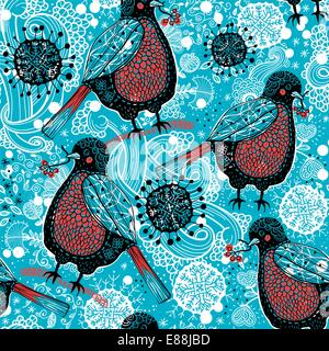Vector seamless pattern with snowflakes and birds. Christmas and New ...