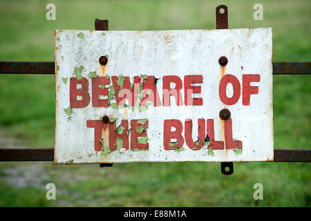 Beware of the bull signage in East Sussex Stock Photo - Alamy