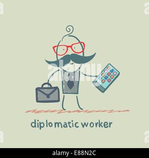 diplomatic worker. Fun cartoon style illustration. The situation of ...