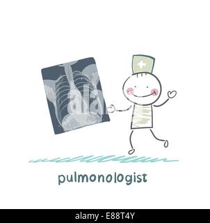 pulmonologist, chest X-ray shows a patient. Fun cartoon style ...