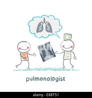 pulmonologist, chest X-ray shows a patient. Fun cartoon style ...