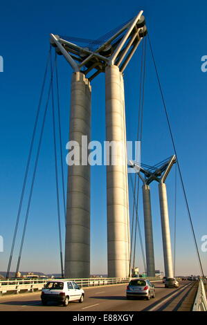 Pont Gustave Flaubert, a vertical-lift bridge crossing Seine river at ...