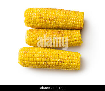 Cut tasty grilled corn cob on white background Stock Photo - Alamy