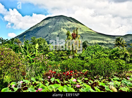 Mount Lokon volcano and North Sulawesi coastline are photographed from ...