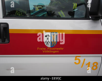 A Fiat fire engine from Freiwillige Feuerwehr VC3B6lklingen is pictured ...