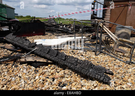 Beach Huts destroyed by fire at Calshot beach hampshire near ...