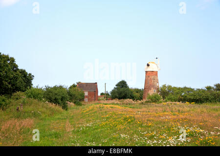 A view of the partially restored drainage mill on the Norfolk Broads at ...