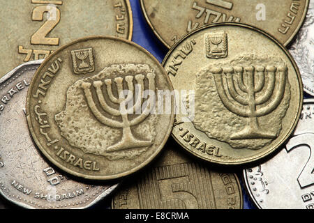 Coins of Israel. Menorah depicted in the Israeli ten agorot coin Stock ...
