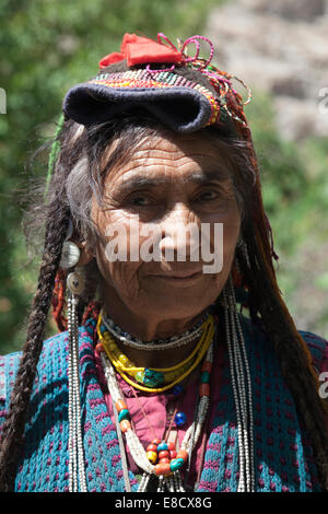 Woman villager from Dha Hanu village the site of Dard or Brokpa tribe ...
